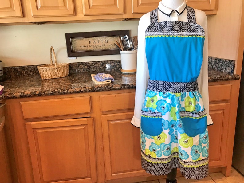 Patsy Turquoise Flower Full Apron Adult One Size - Etsy