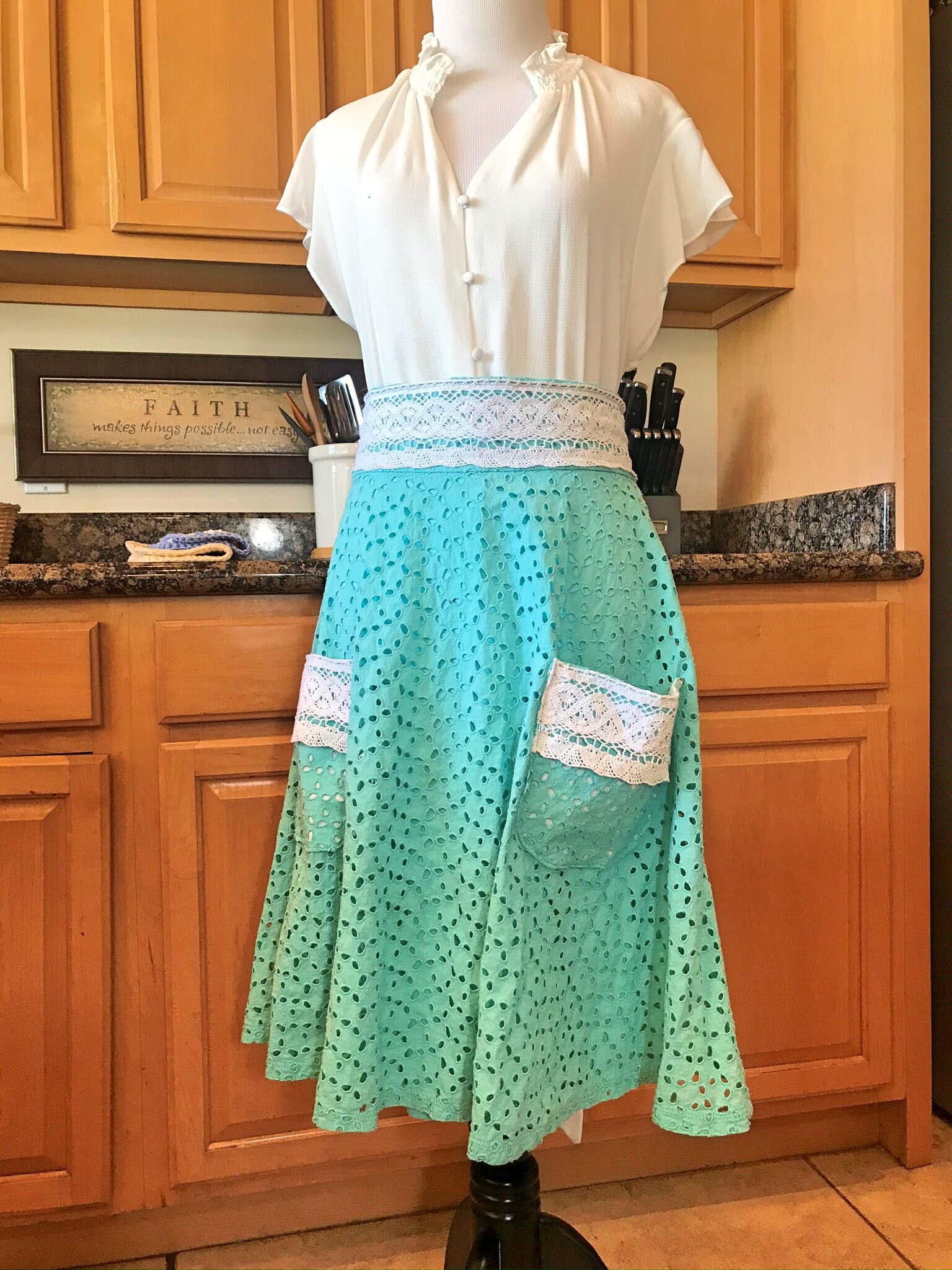 Upcycle Turquoise Blue Eyelet Half Apron Adult One Size - Etsy