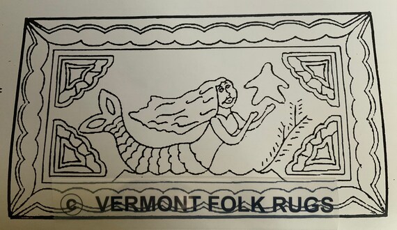 Mermaid Vermont Folk Rugs Rug Hooking Pattern on Linen | Etsy