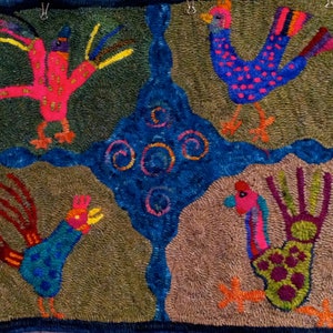 Funky Chickens Vermont Folk Rugs Rug Hooking Pattern on Linen - Etsy