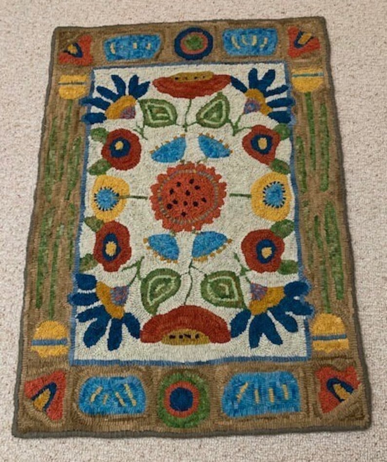 Flower Power Vermont Folk Rugs Rug Hooking Pattern on Linen - Etsy