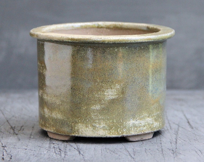 Handmade Ceramic Olive Green Glazed Round Bonsai Pot, Semi Cascade ...