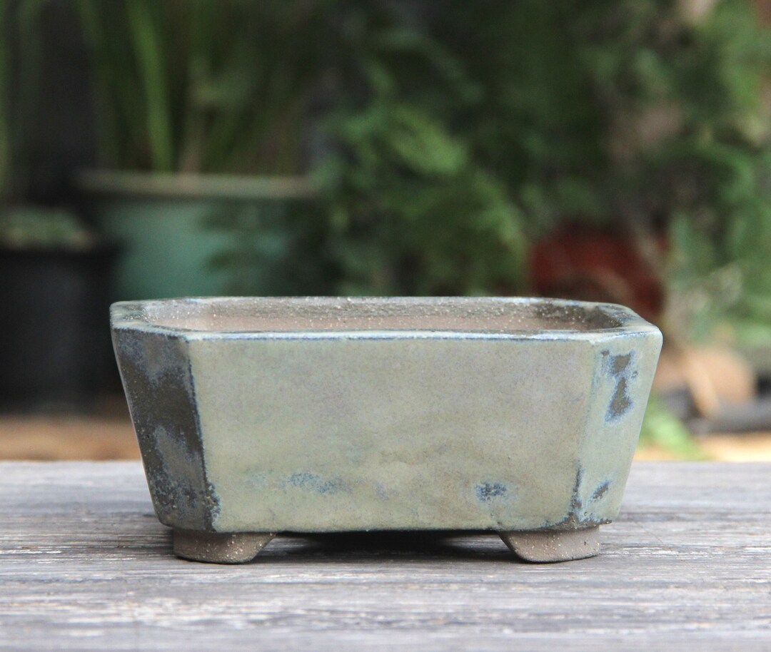 Handmade Ceramic Bonsai Pot, Rectangular Bonsai Pot, Light Blue Glazed Stoneware Planter ...