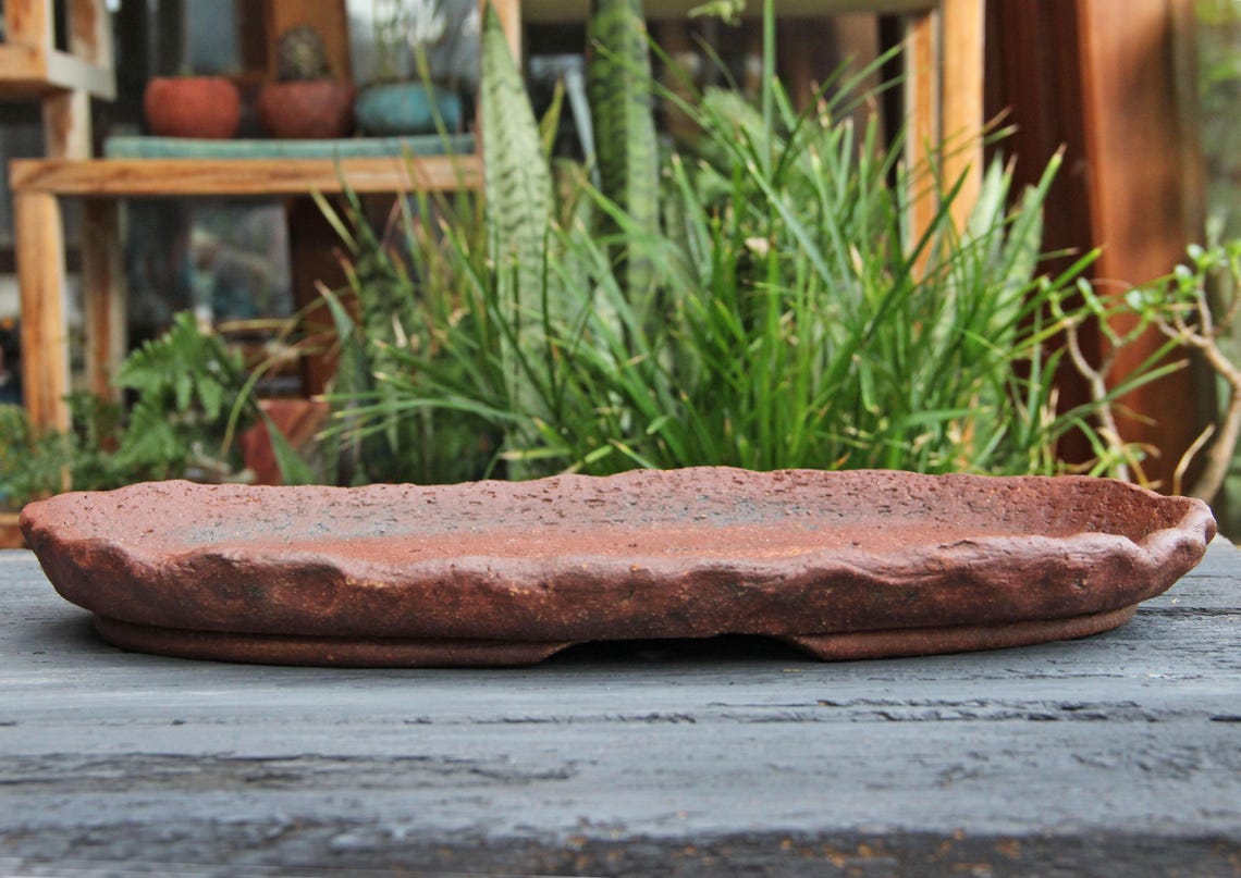 Large 15 Inch Oval Forest Bonsai Pot: Rustic Unglazed Red Clay Flat ...