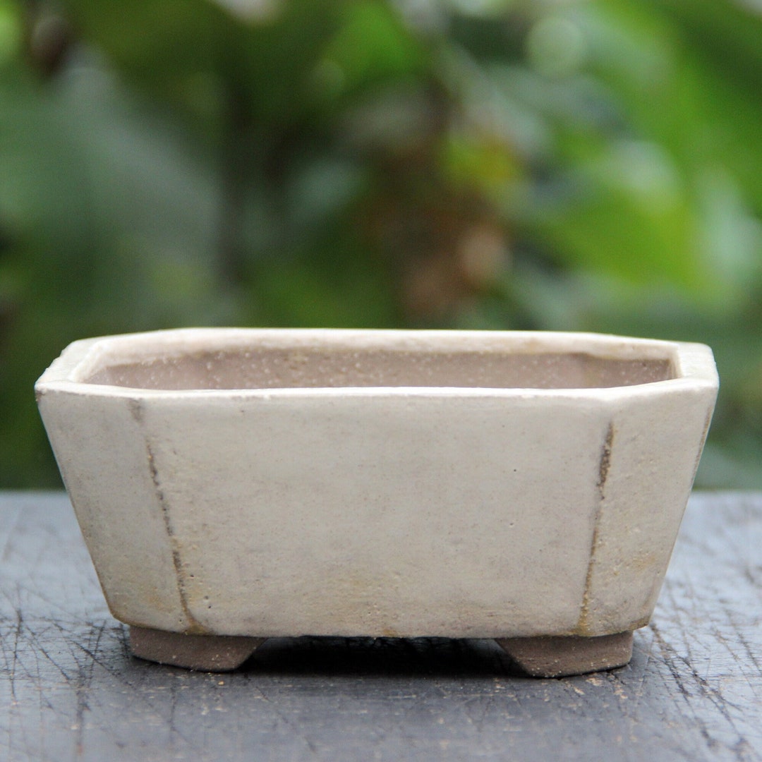 Handmade Ceramic Rectangular Cream White Glazed Bonsai Pot, Succulent ...