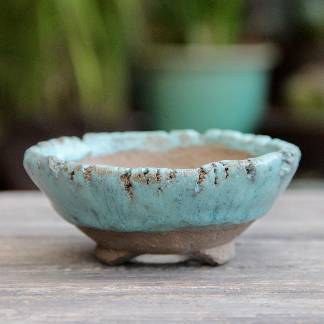 Organic Formed Planter: Pastel Green Glazed Fan Shaped Footed Low ...