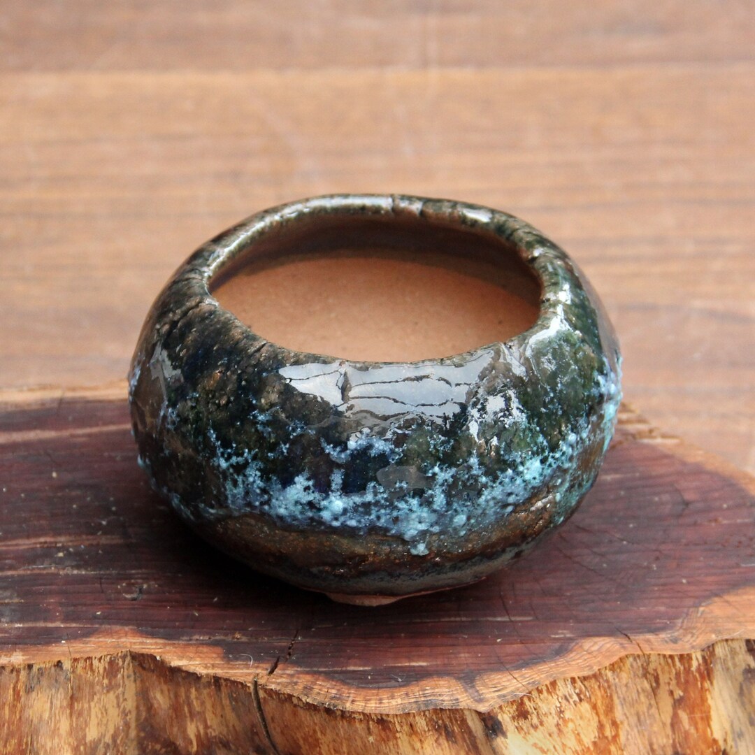 Handmade Ceramic Small Glazed Bowl Planter, Round Succulent Cactus ...