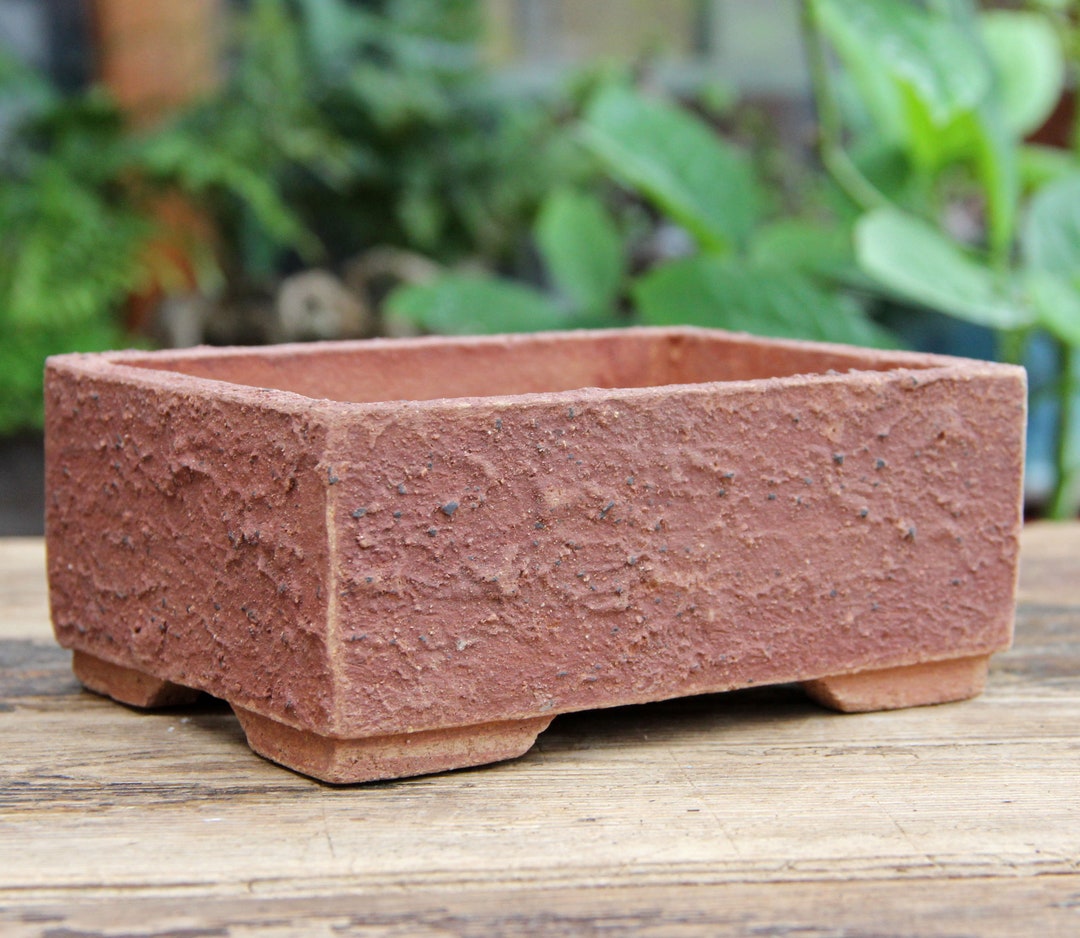 Handmade Ceramic Rectangular Unglazed Rustic Textured Red Clay Bonsai ...