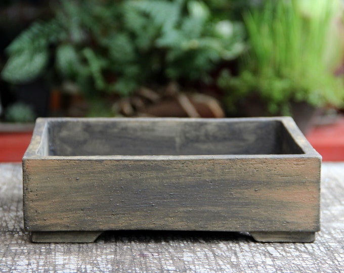 Handmade Ceramic Bonsai Pot, Unglazed Black Brown Clay Rectangular ...