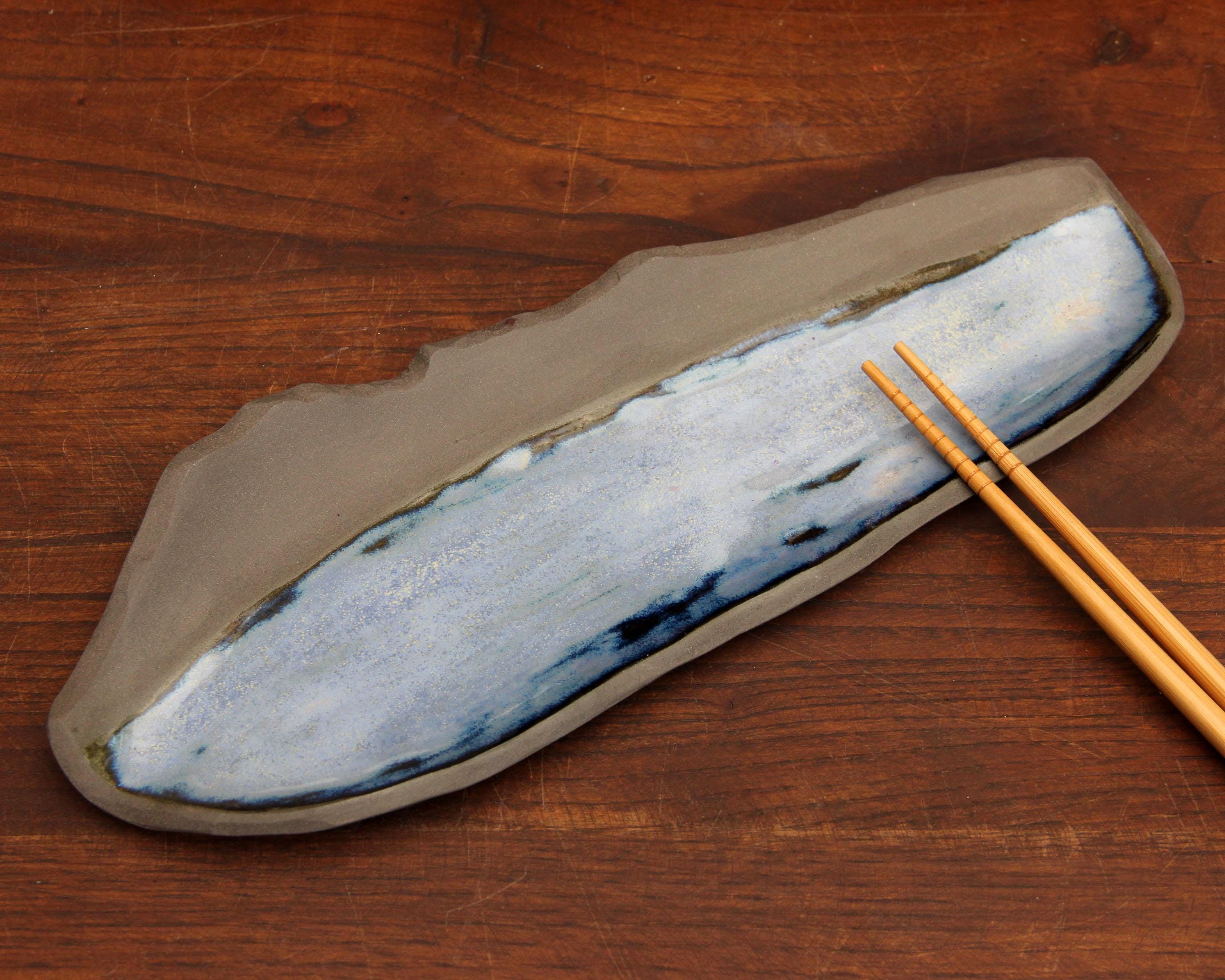 Handmade Blue Gray Ceramic Platter: Artisan Organic Sculptural Pottery ...