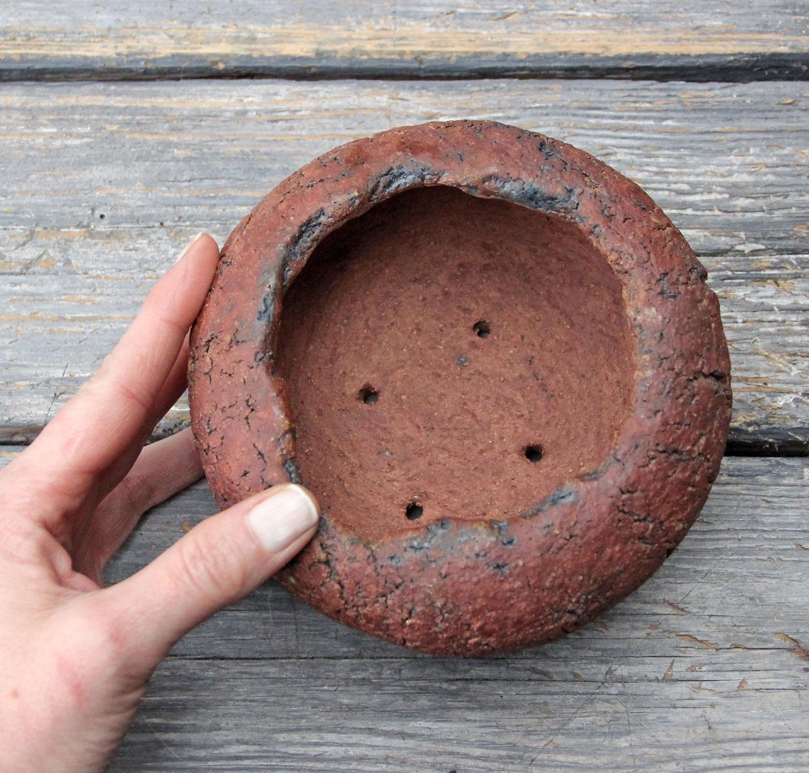 Rustic Red Crackle Ceramic Planter Bowl: Handmade Pottery With Saucer ...