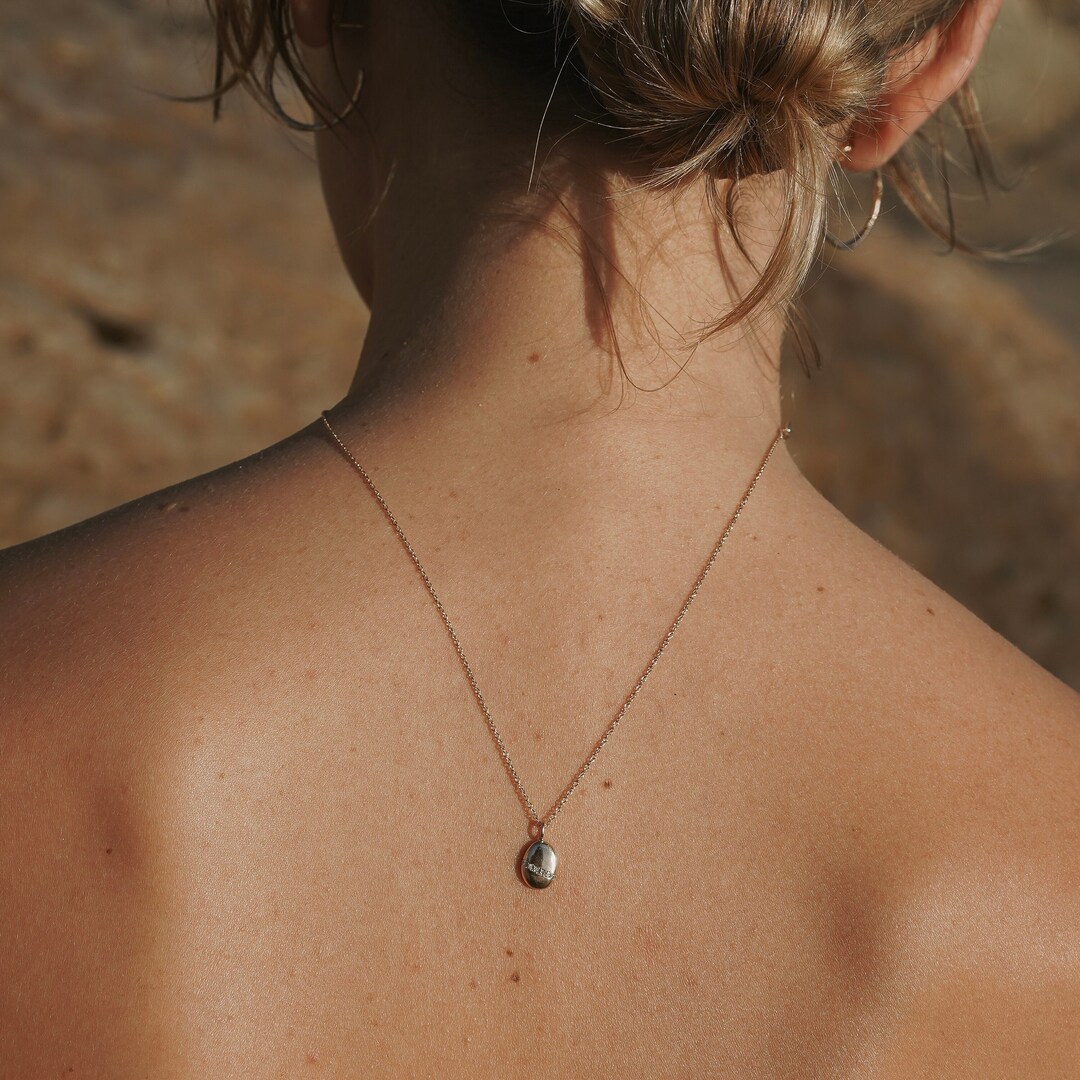 Wishing Stone Necklace - 14k Gold Pebble Pendant With Diamond - Etsy