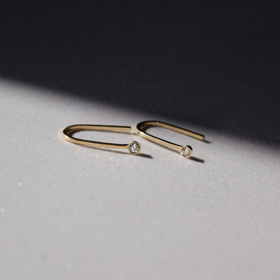 Diamond Hook Earrings - Gold Diamond Studs, White Diamond Hoops ...