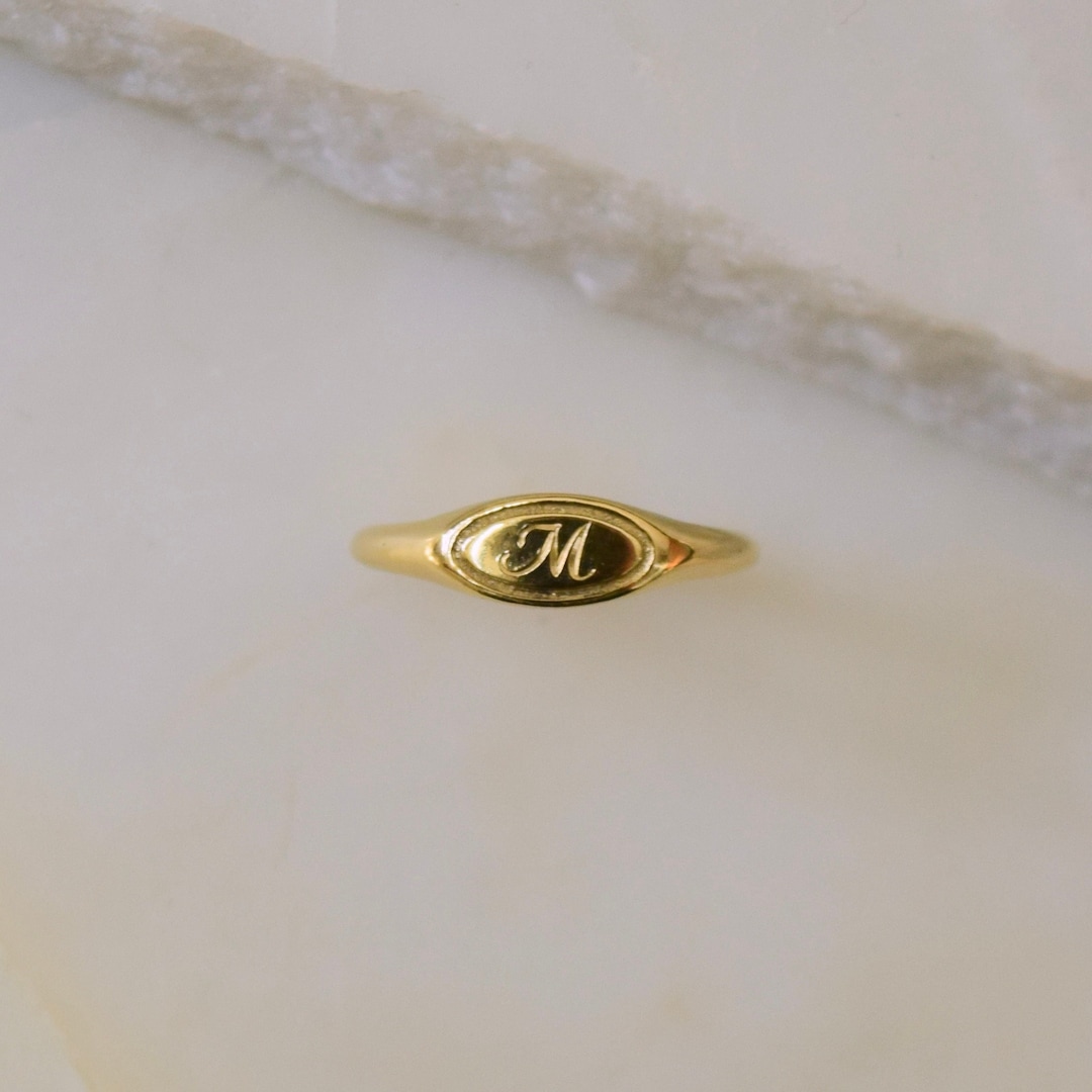 Hand-engraved Initial Pinky Signet Ring: Sterling Silver or Gold - Etsy