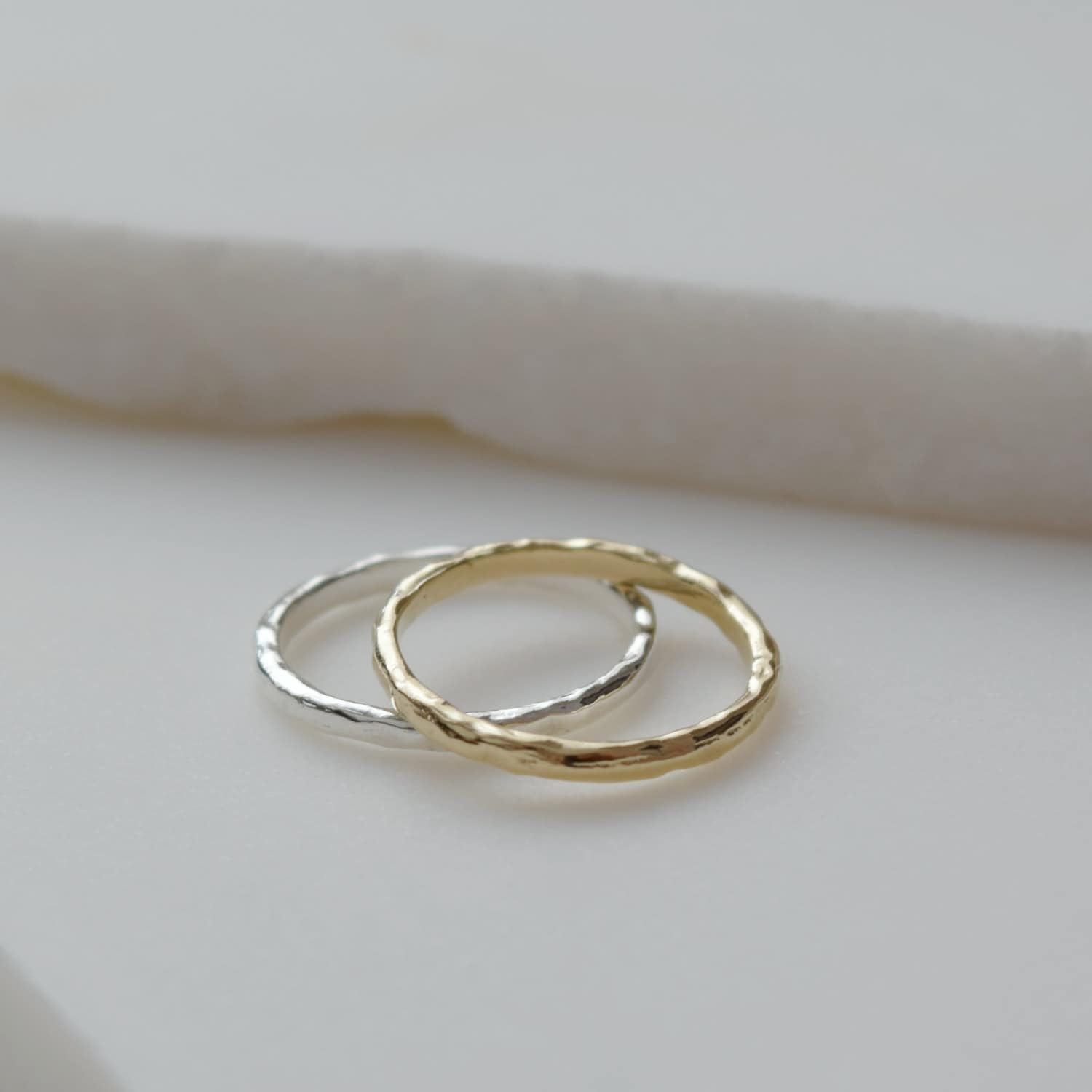 Textured Ripple Band Ring – Sterling Silver & Gold - Etsy
