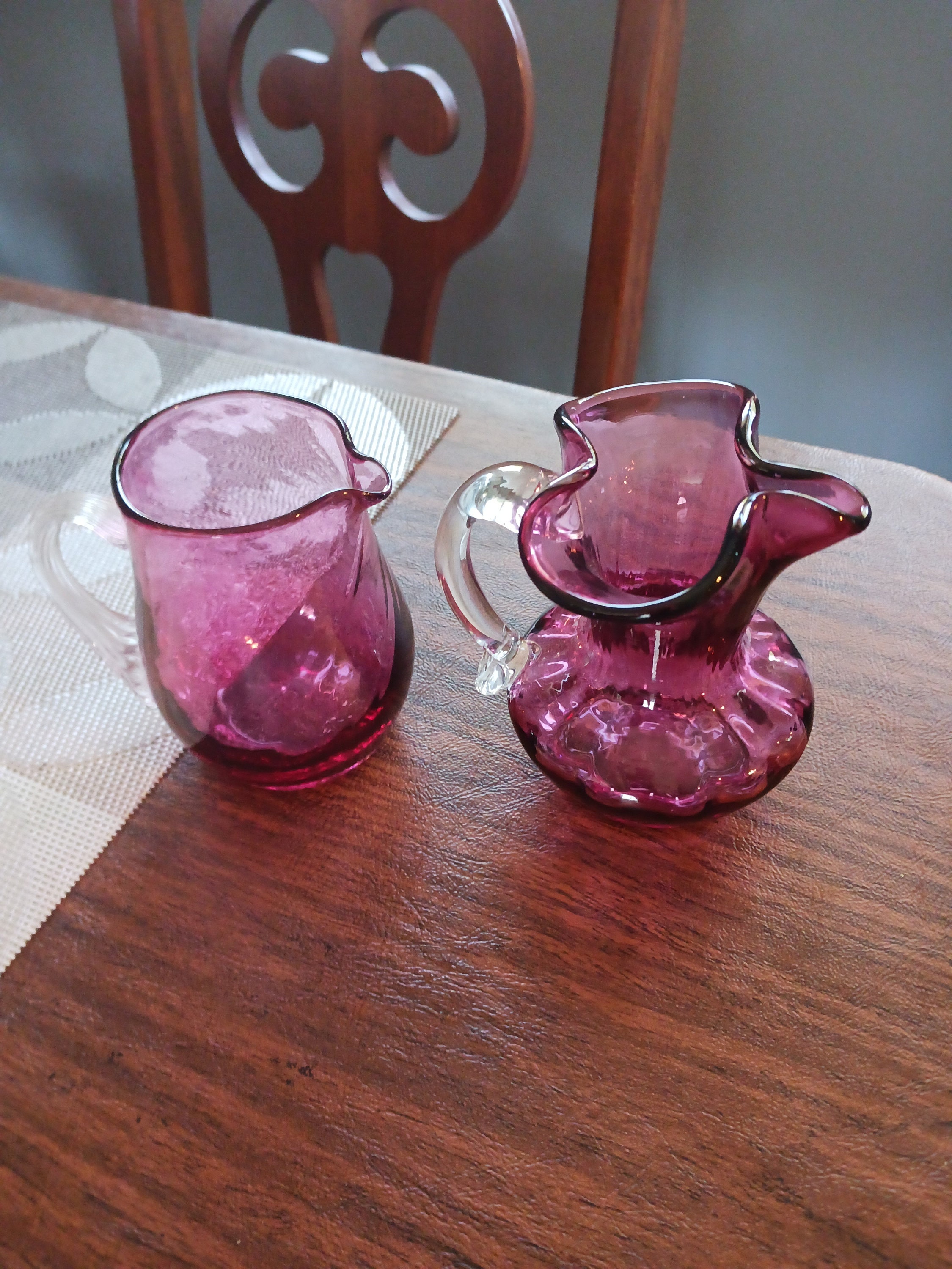 Vintage Cranberry Glass Small Pitchers - Etsy