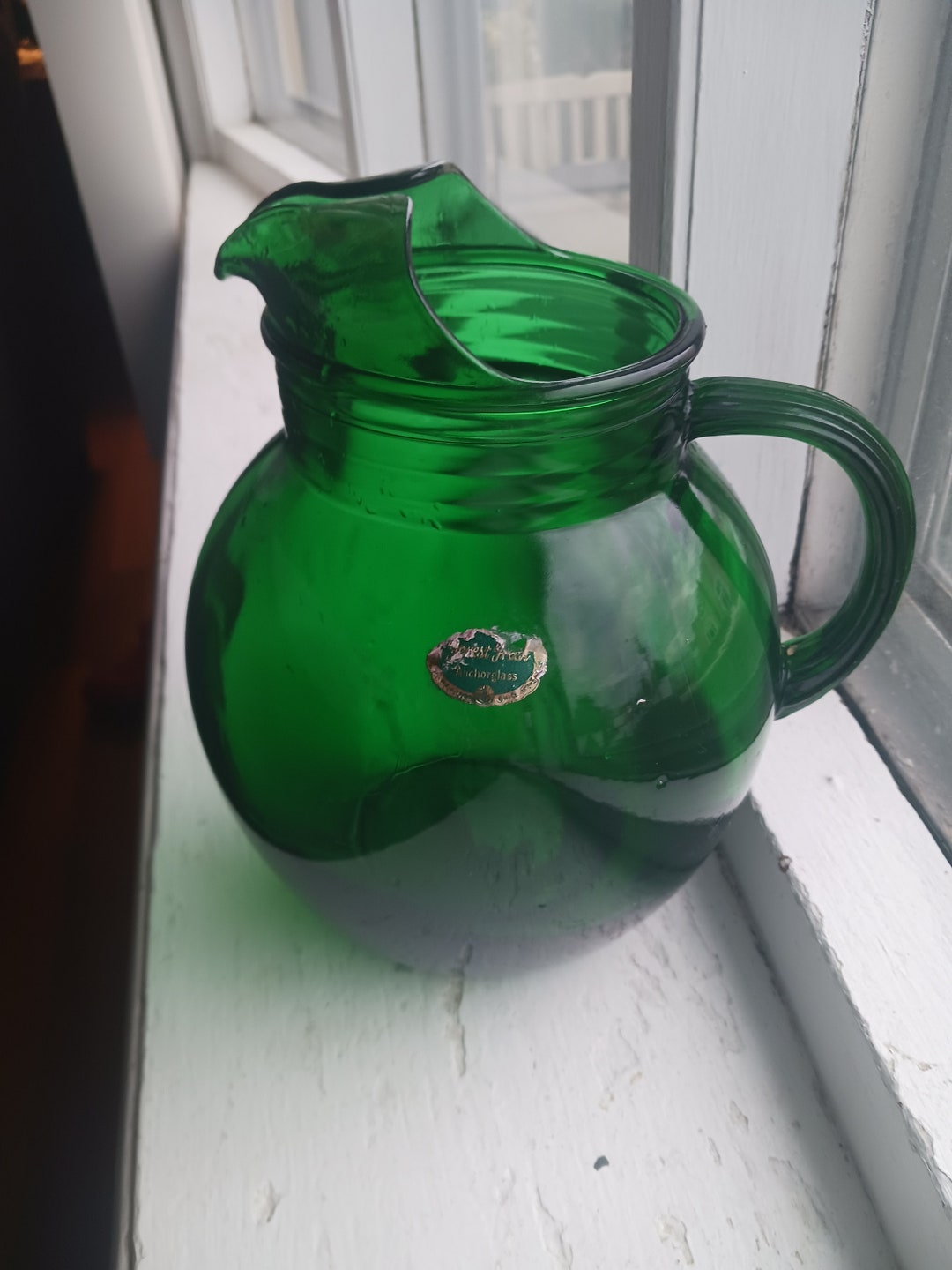 Vintage Pitcher Forest Green Anchor Hocking - Etsy
