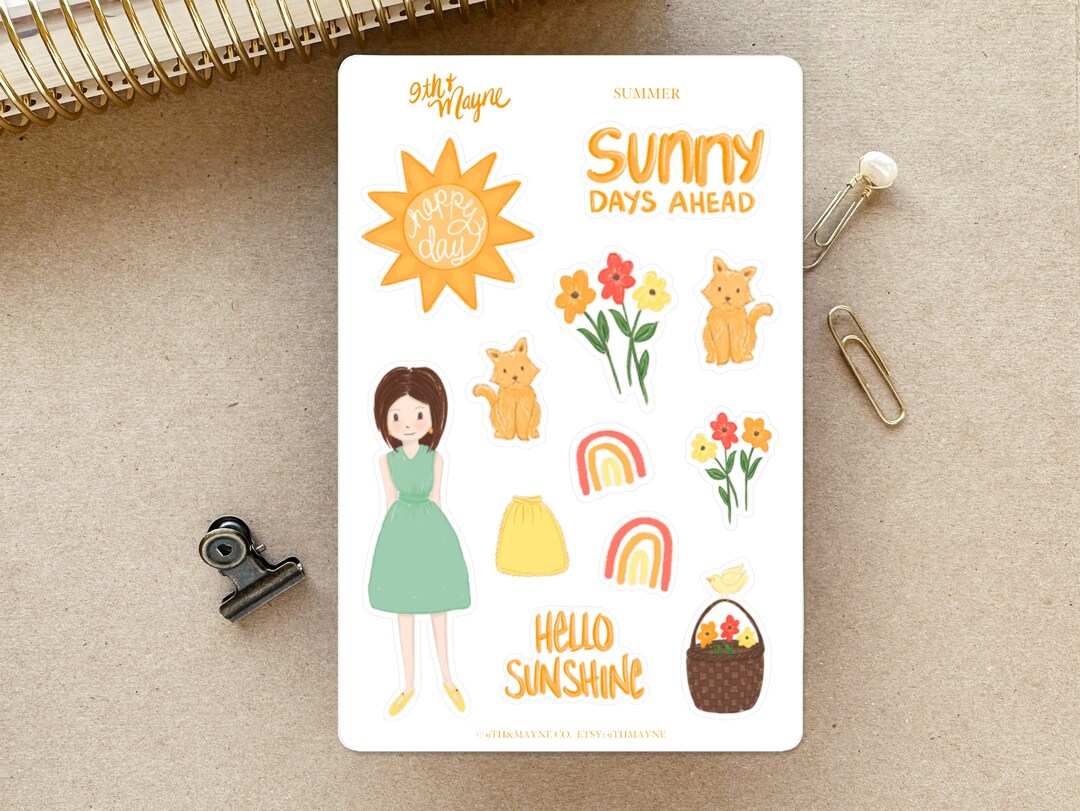 Summer Girl Sticker Sheet: Hand-drawn Planner Stickers - Etsy