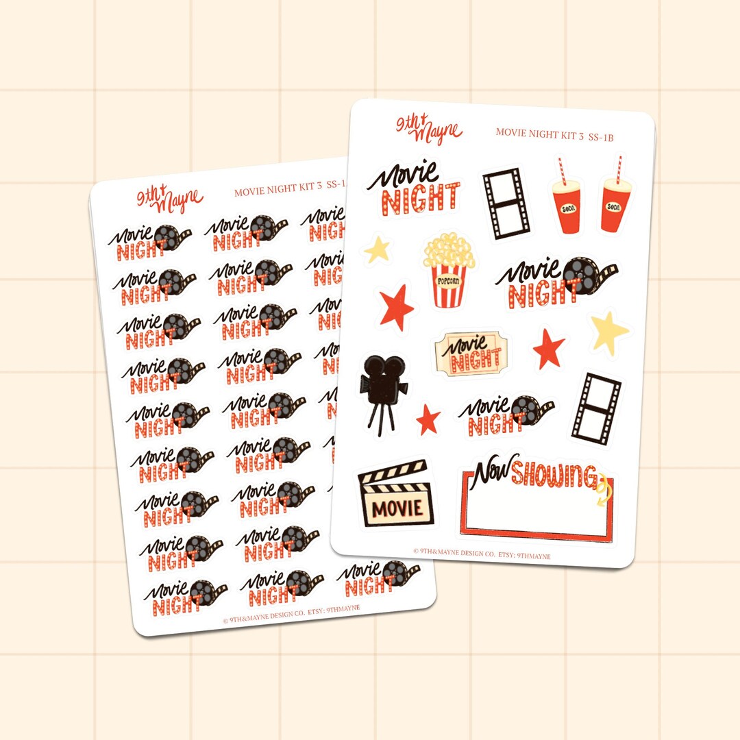 Cinematic Movie Night Sticker Set: Illustrated Planner Deco, Hand-drawn ...