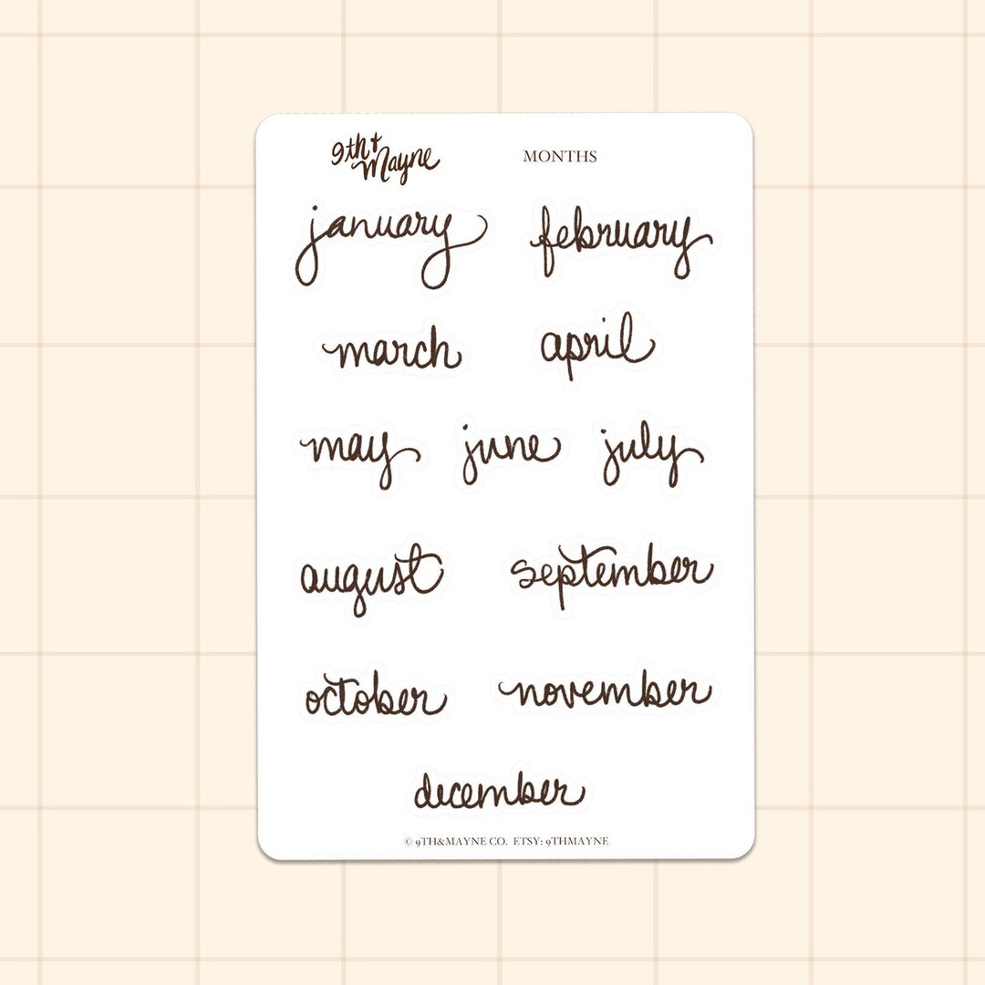 Monthly Hand Drawn Scripts Sticker Sheets Planner Stickers - Etsy