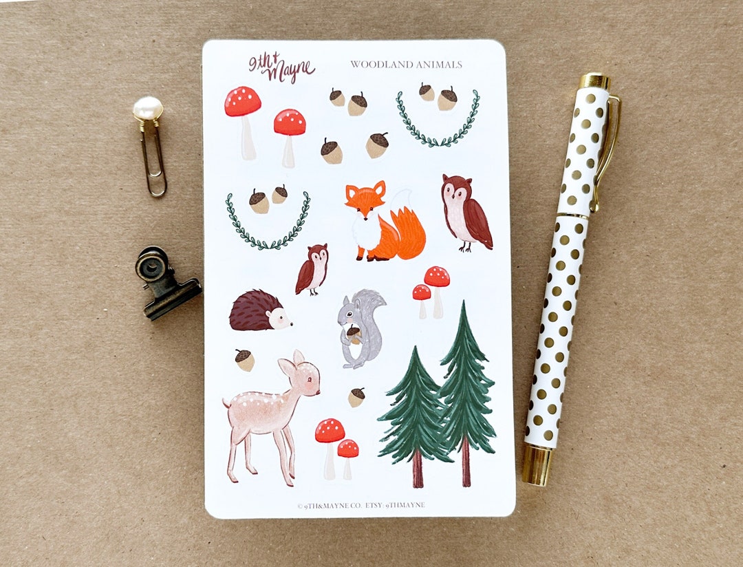 Woodland Animals Sticker Sheet, Illustrated Stickers, Forest Animal ...