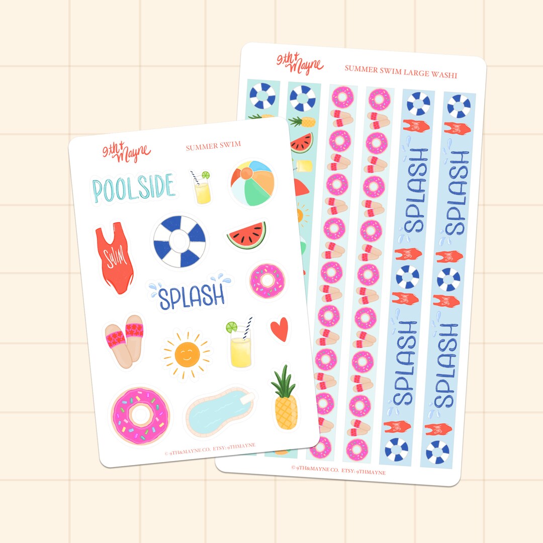 Pool Party Stickers: Summer Fun Illustrated Planner Stickers - Etsy