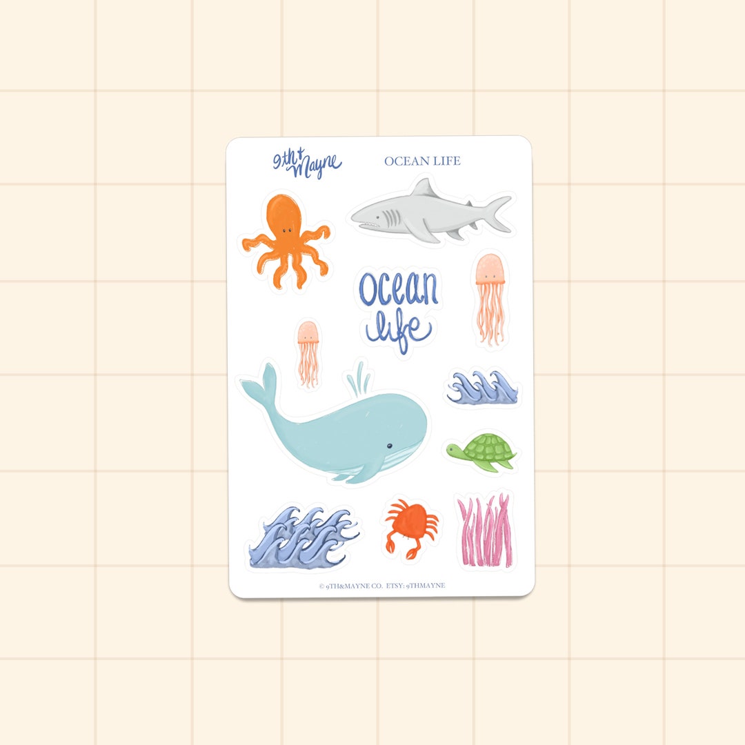Sea Life Sticker Sheets for Planner Stickers Scrapbooking Hand Drawn - Etsy