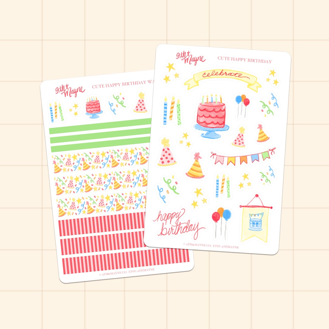 Pastel Happy Birthday Sticker Sheet for Planners Scrapbooking Journal ...