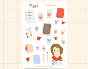 Planner Girl Mood Emoji Emoti Sticker Sheet Bujo Cute Kawaii Line Art ...