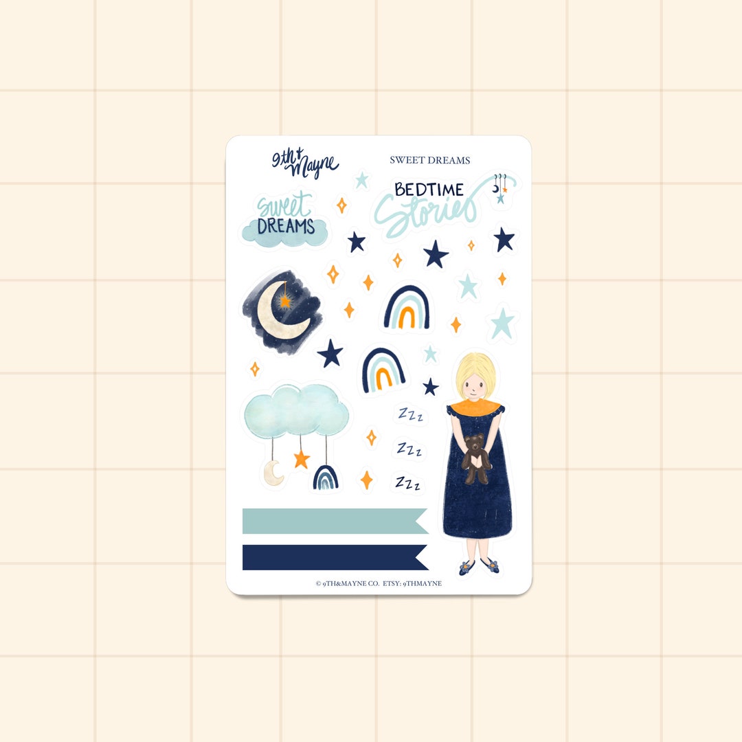 Bedtime Moon Stickers: Illustrated Planner Stickers - Etsy