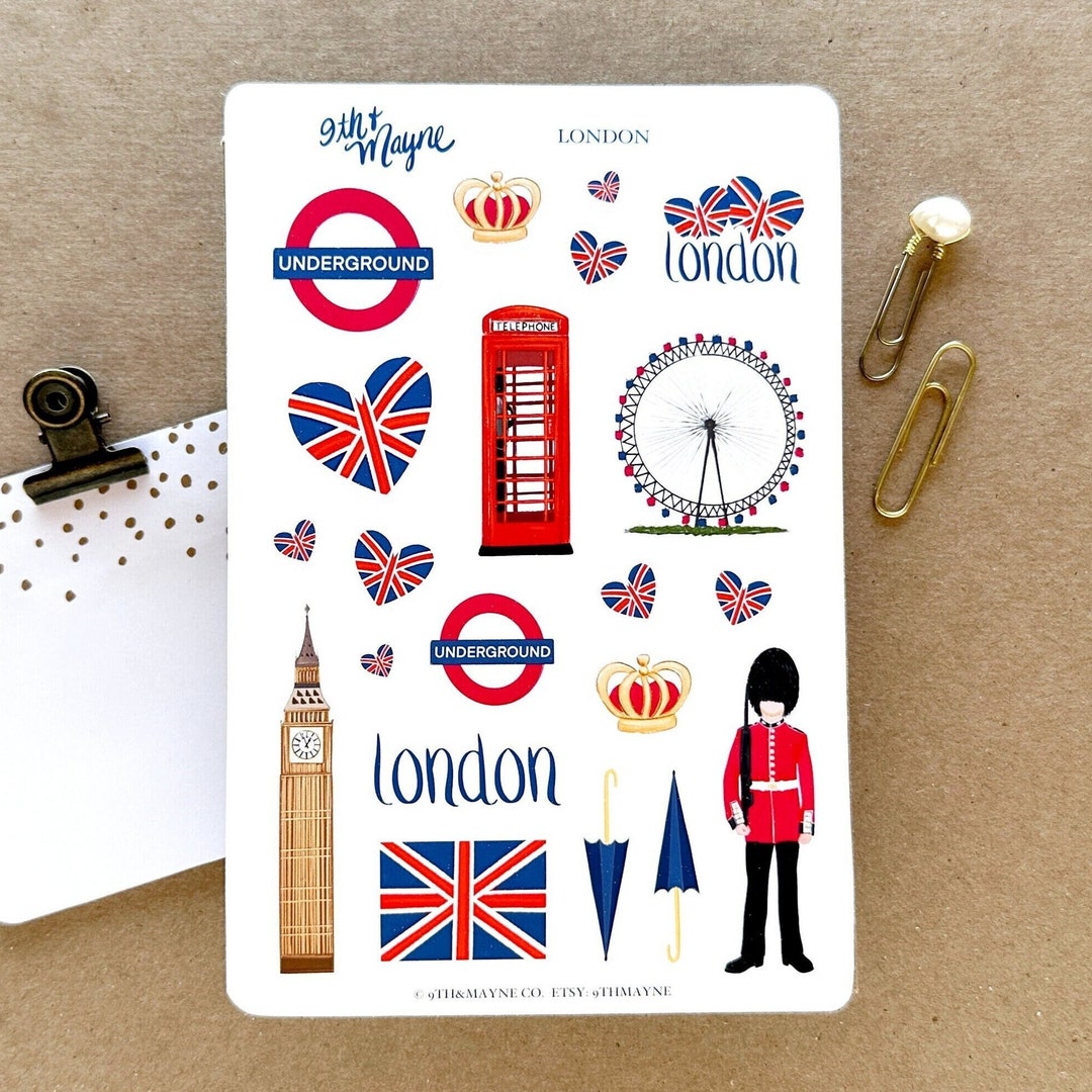 London Sticker Sheet, British Travel, I Love London, London Souvenir ...