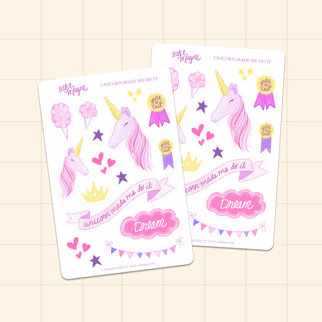 Unicorn Sticker Sheet, Planner Stickers, Notebook Stickers, Hand-drawn ...