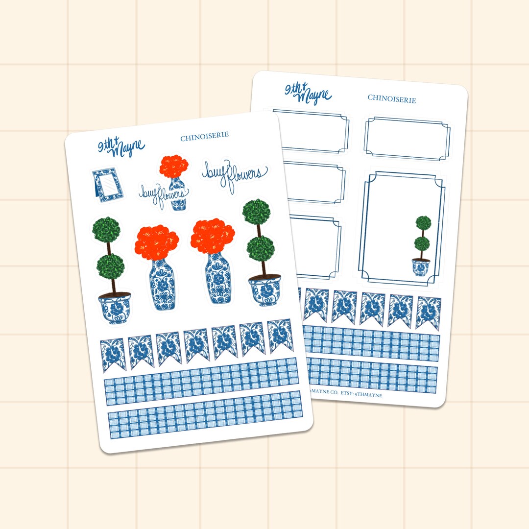 Chinoiserie Stickers, Blue & White Stickers, Planner Stickers ...