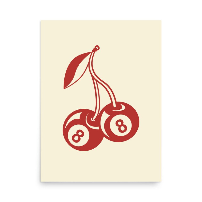 Red Cherries Trendy Retro 8 Ball Cherries Print Illustration Vintage ...
