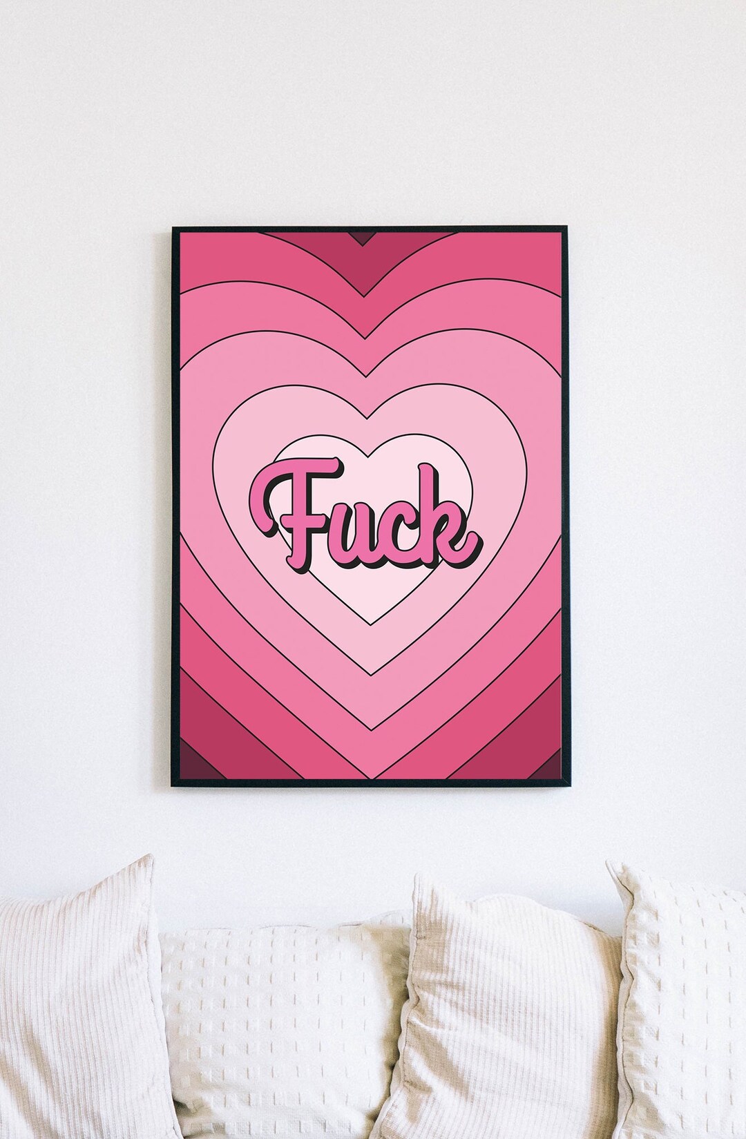 Pink Groovy Heart Trendy Pink Heart Print Illustration - Etsy