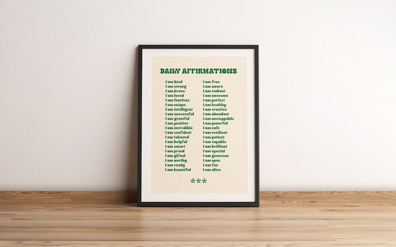 Daily Affirmations, Self Love Print Illustration Vintage, Wall Art ...