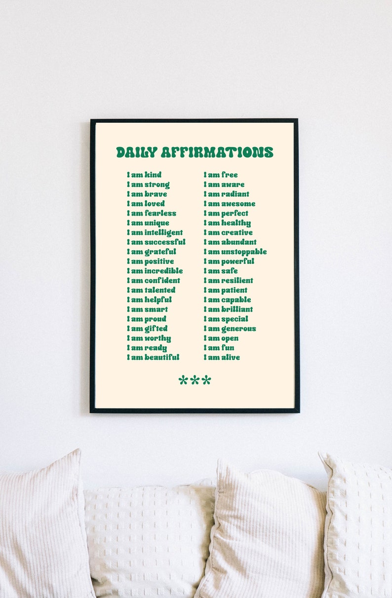 Daily Affirmations, Self Love Print Illustration Vintage, Wall Art ...