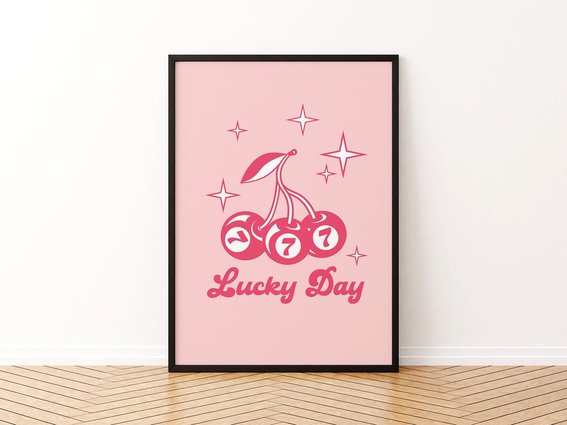 8 Ball Lucky Cherries, Cute Wall Print, Digital Download Print, Retro ...