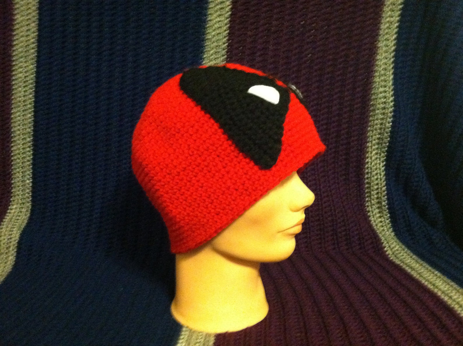 Black and Red Deadpool Beanie Hood hero Hat Cap Crochet - Etsy