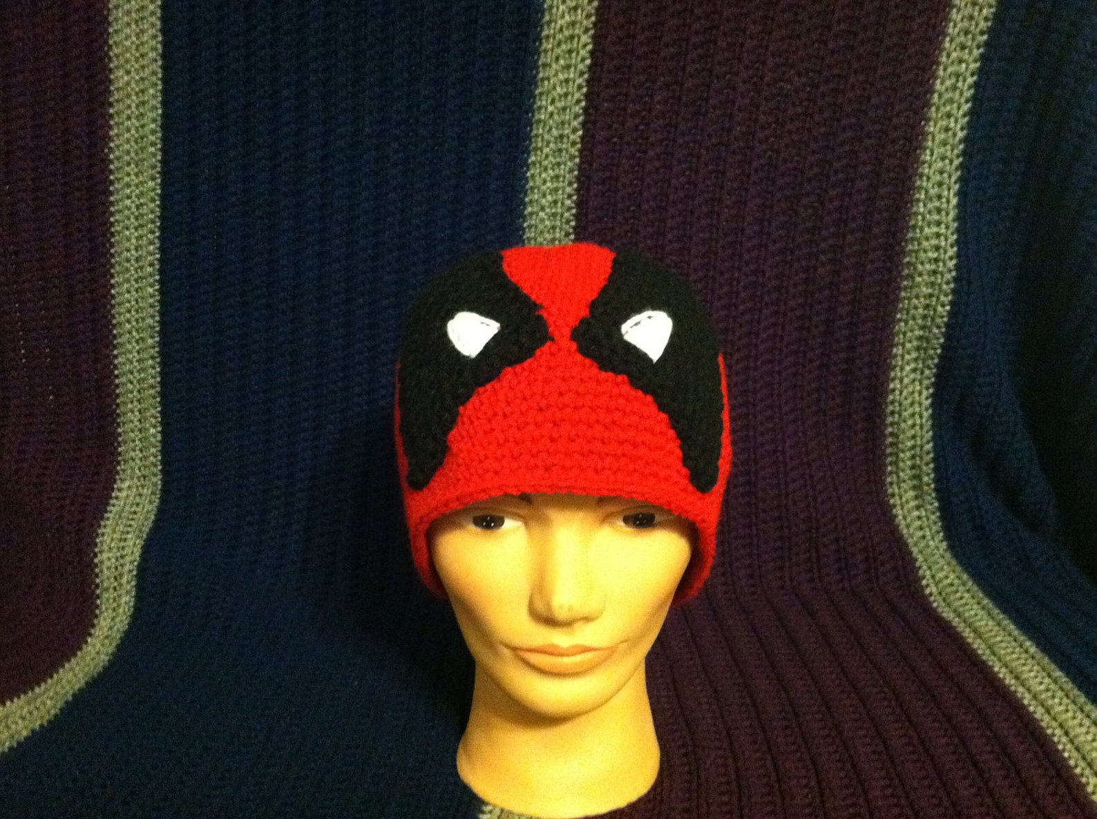 Black and Red Deadpool Beanie Hood hero Hat Cap Crochet - Etsy