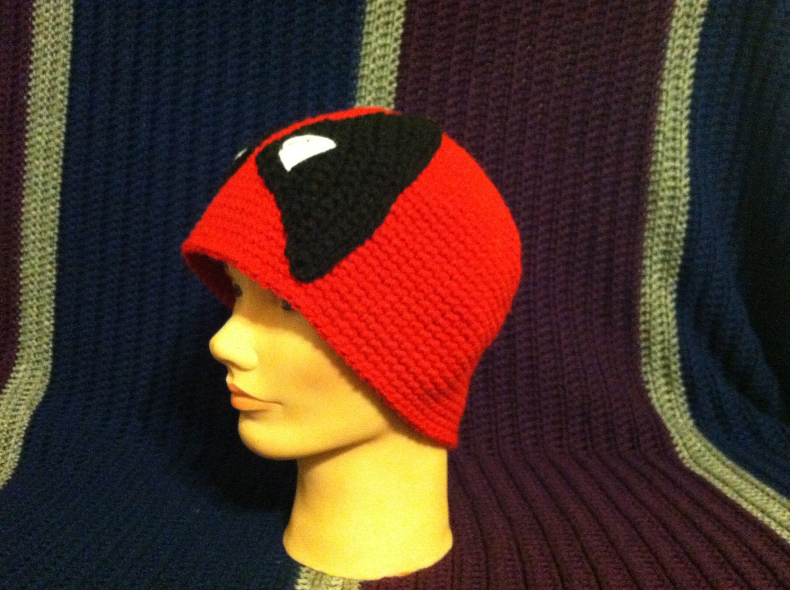 Black and Red Deadpool Beanie Hood hero Hat Cap Crochet - Etsy