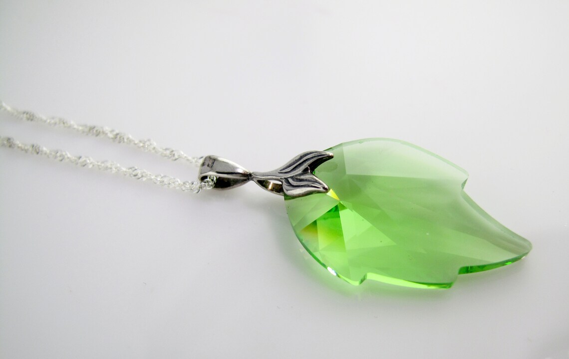 Leaf Pendant Light Green Swarovski Crystallized Leaf Pendant - Etsy