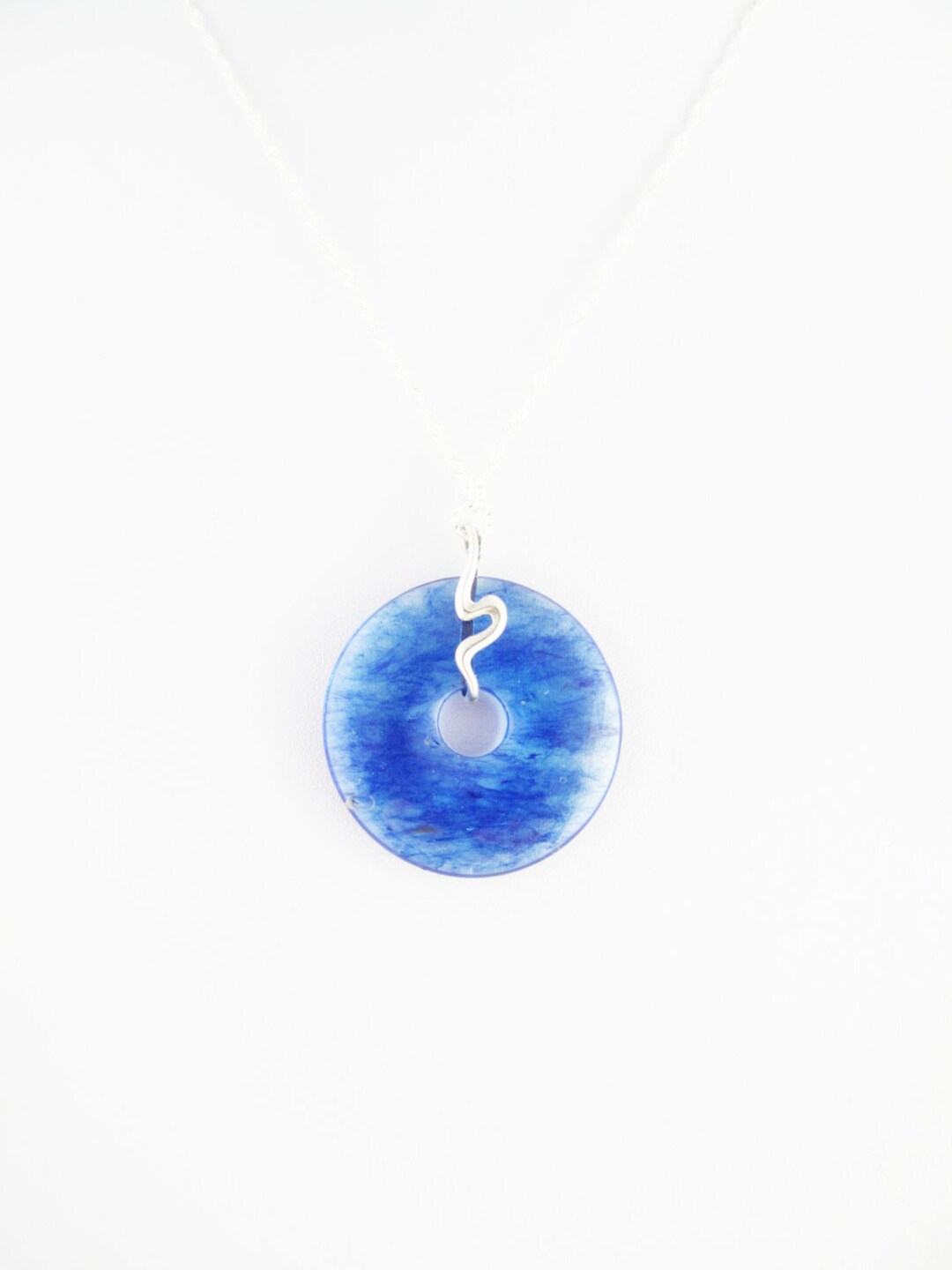 Blueberry Quartz Donut Pendant, Sterling Silver Necklace, 40mm Gemstone ...