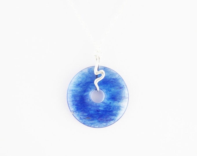 Blue Quartz Pendant, Round Donut Blueberry Quartz Necklace, Unique Blue ...
