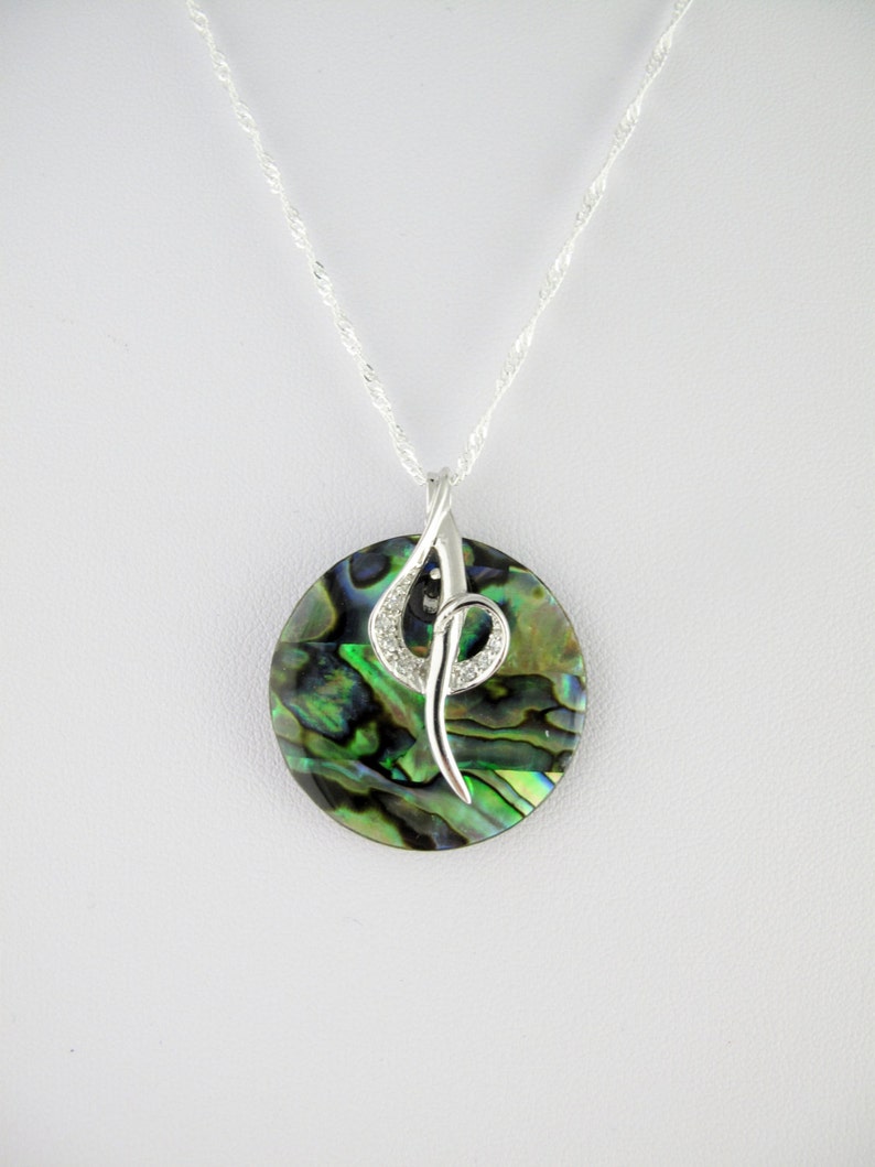 Large Round Shell Paua Abalone Pendant on Sterling Silver 925 - Etsy