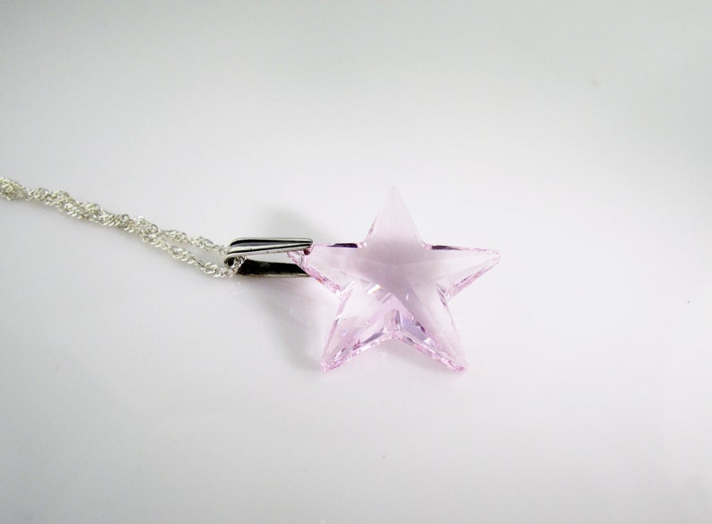 Pink Star Necklace, Light Pink Swarovski Crystal Star Pendant on ...