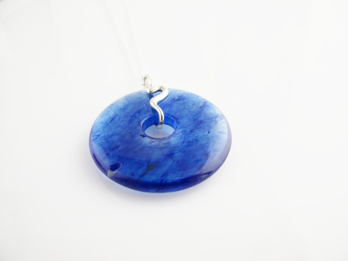 Blueberry Quartz Donut Pendant, Sterling Silver Necklace, 40mm Gemstone ...