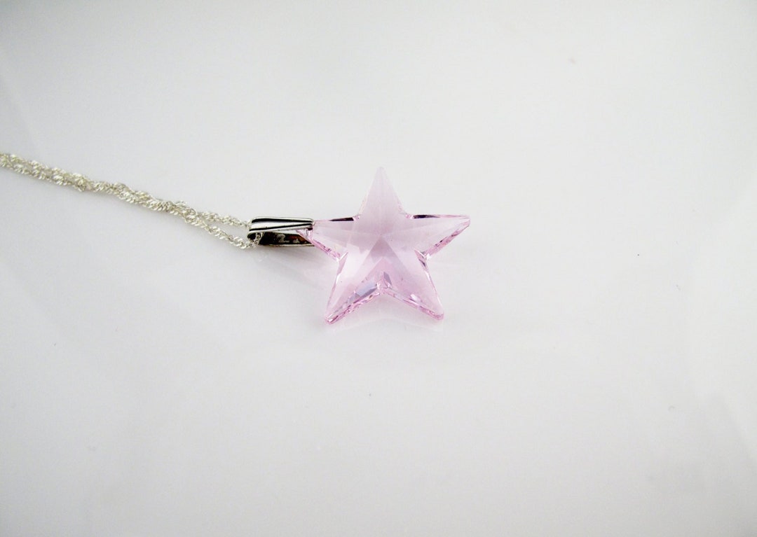 Pink Star Necklace, Light Pink Swarovski Crystal Star Pendant on ...
