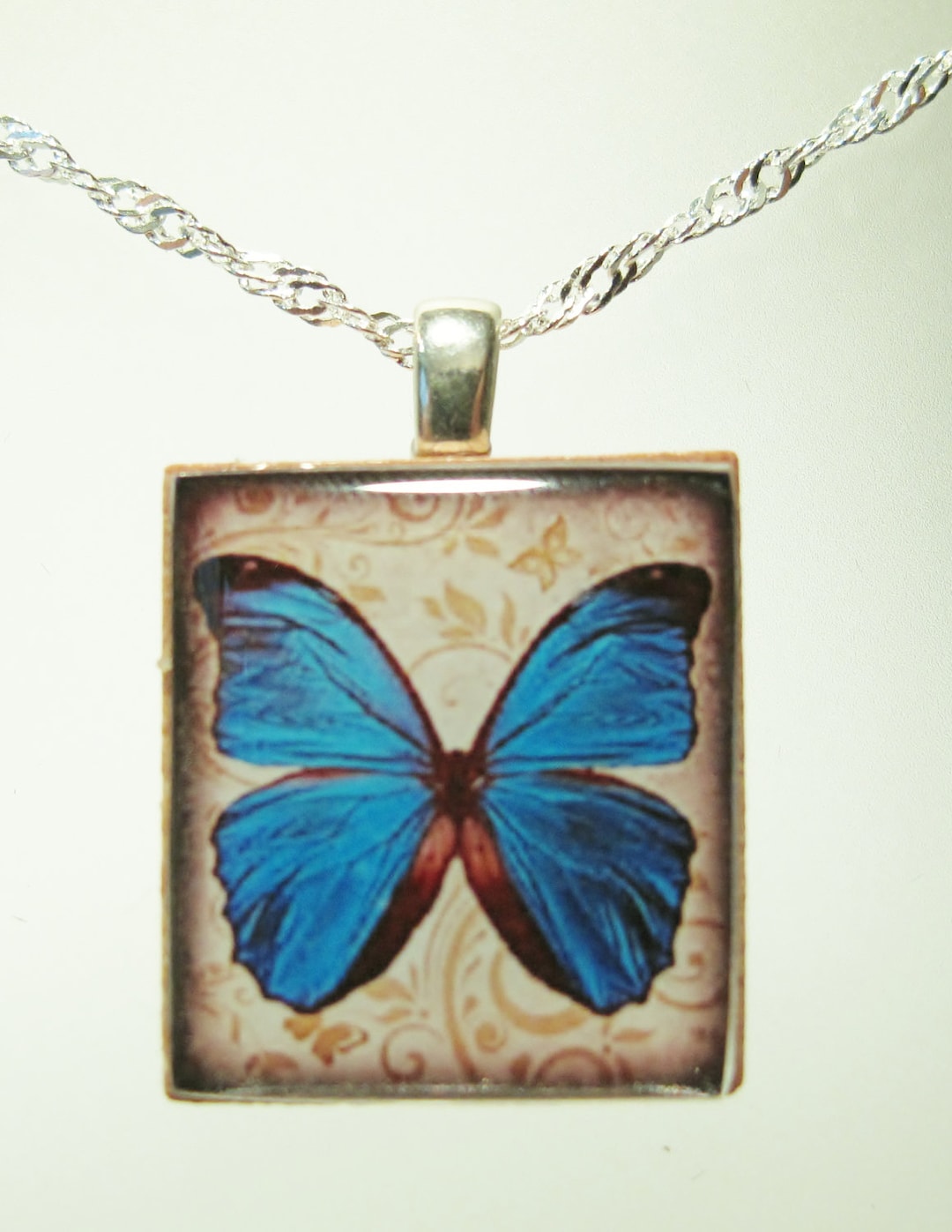Blue Butterfly Necklace, Blue Butterfly Pendant on Sterling Silver 925 ...