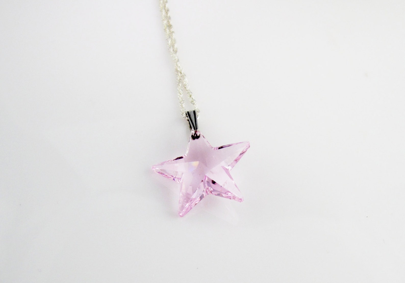 Pink Star Necklace, Light Pink Swarovski Crystal Star Pendant on ...